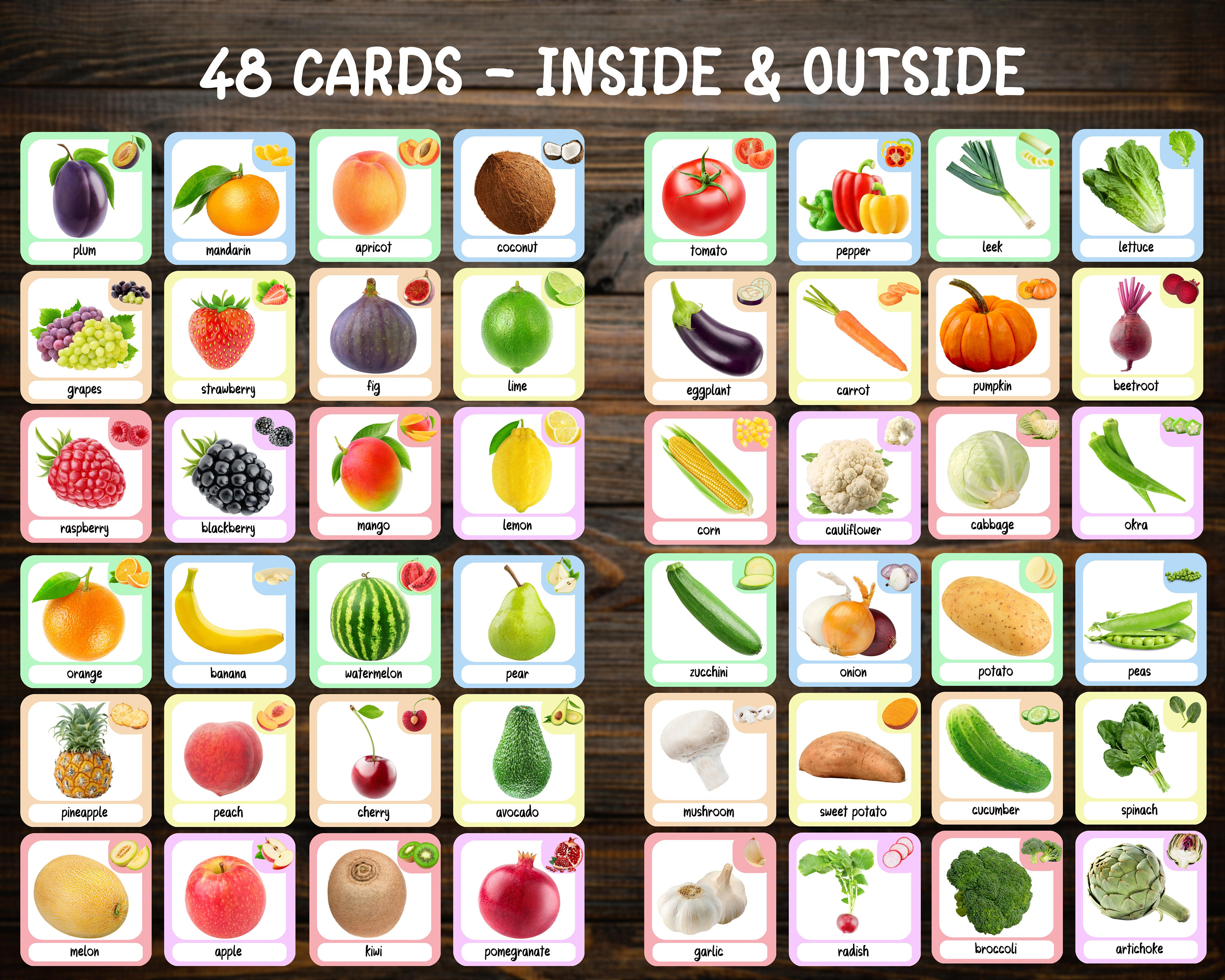 Fruits and Vegetables (real Photo) Flashcards Inside and Outside ...