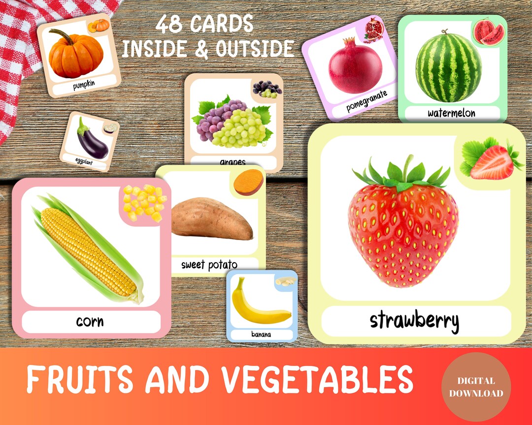 Fruits and Vegetables real Photo Flashcards Inside and Outside ...