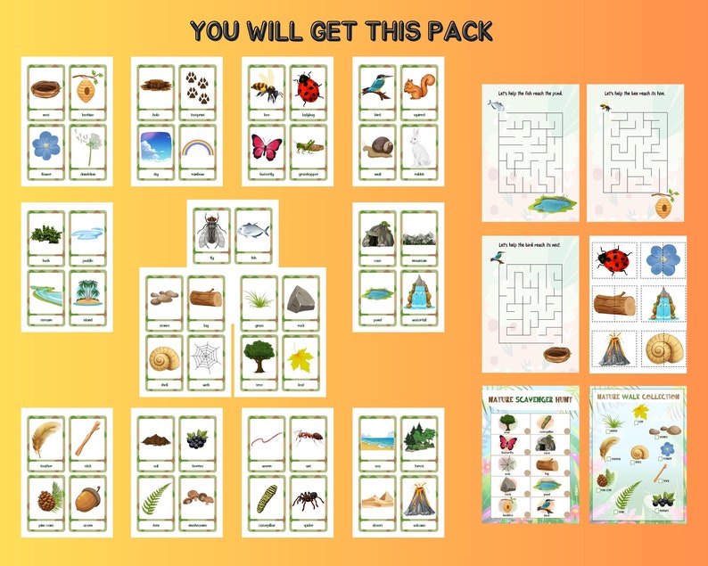 Nature Flashcards and Activity Pages for Kids, Nature Bundle for ...