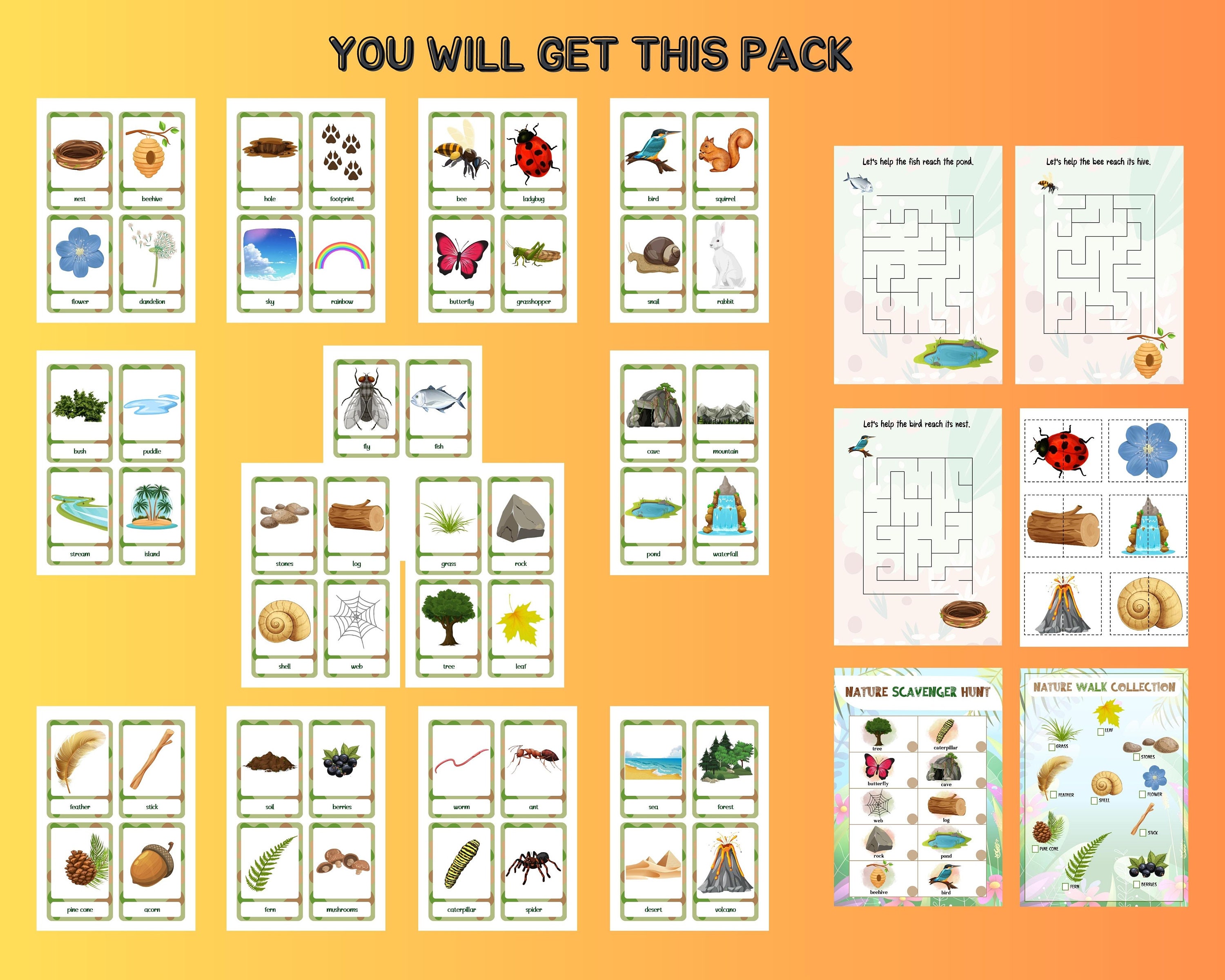 Nature Flashcards and Activity Pages for Kids, Nature Bundle for ...