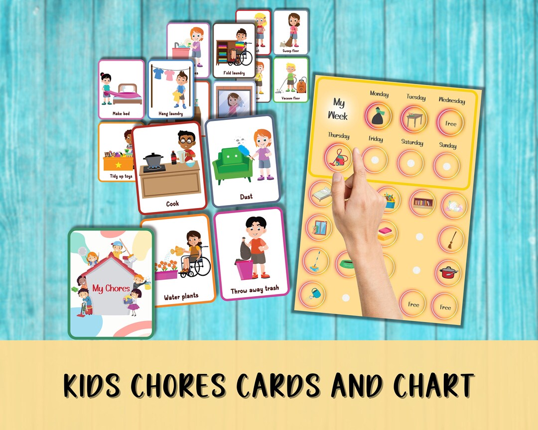 Kids Responsibility-chore Cards and Chart, Preschool Daily Chores ...