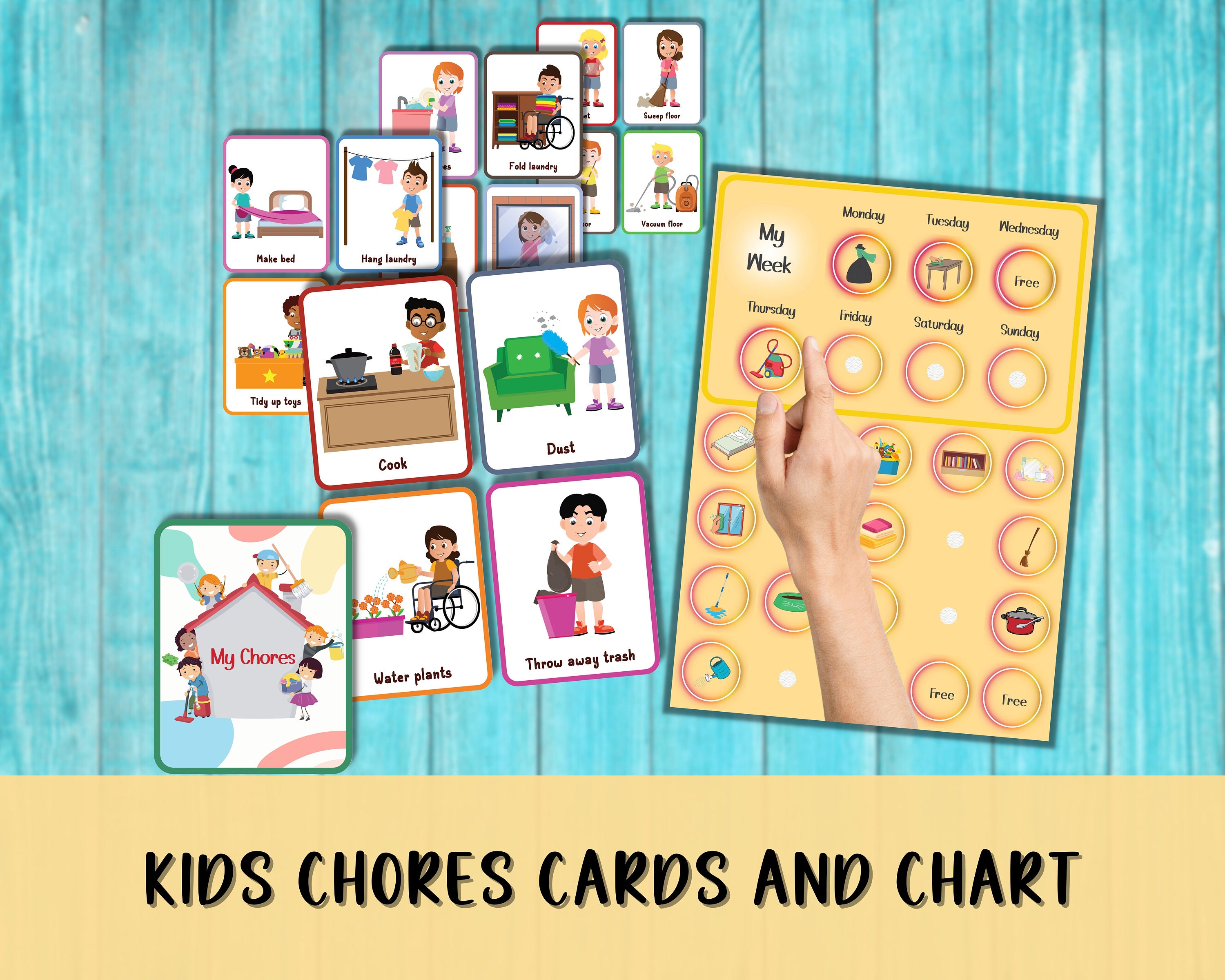 Kids Responsibility-chore Cards and Chart, Preschool Daily Chores ...