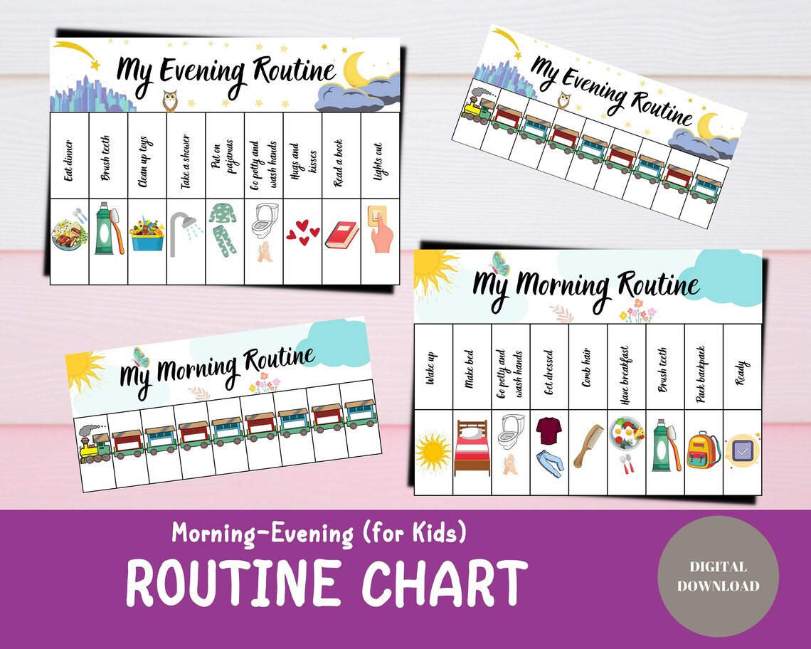 Routine Chart for Kids, Daily Responsibilities Printable Checklist ...