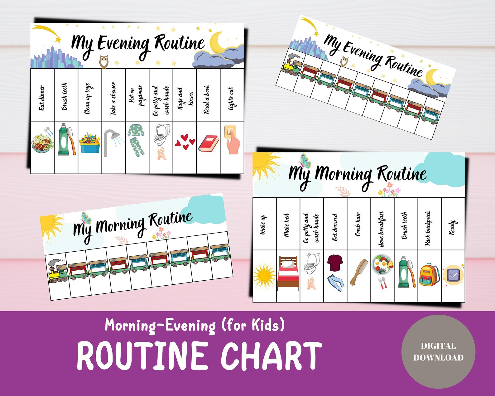 Routine Chart for Kids, Daily Responsibilities Printable Checklist ...
