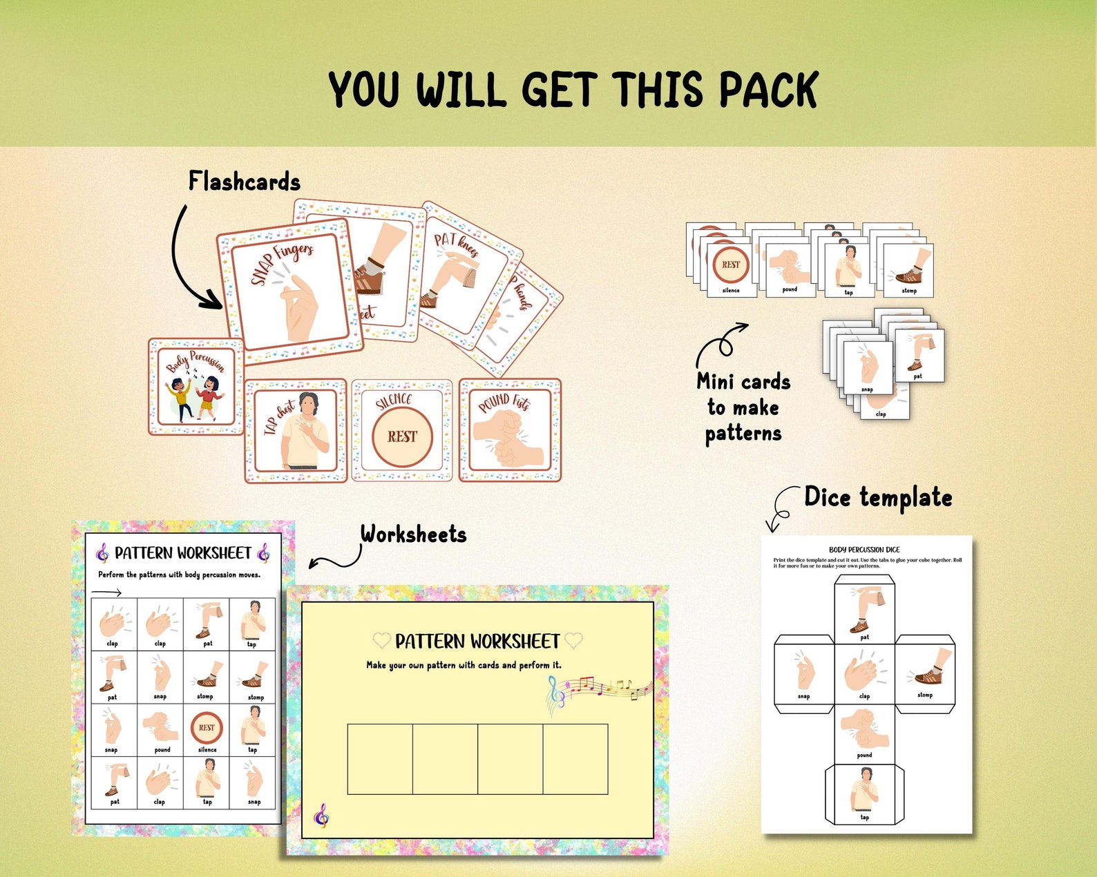 Body Awareness Cards and Activity Printable for Kids, Body Percussion ...