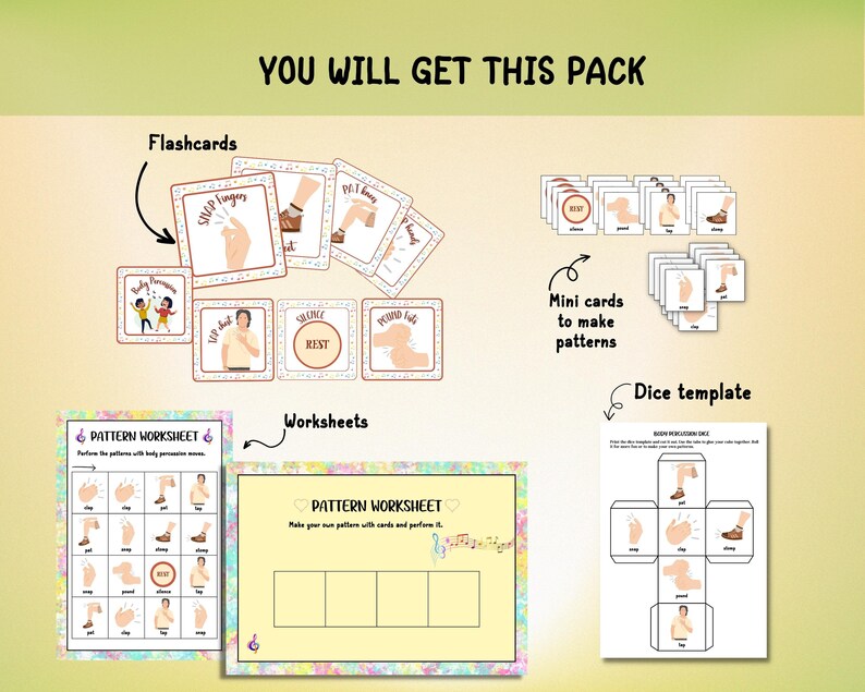 Body Awareness Cards and Activity Printable for Kids, Body Percussion ...
