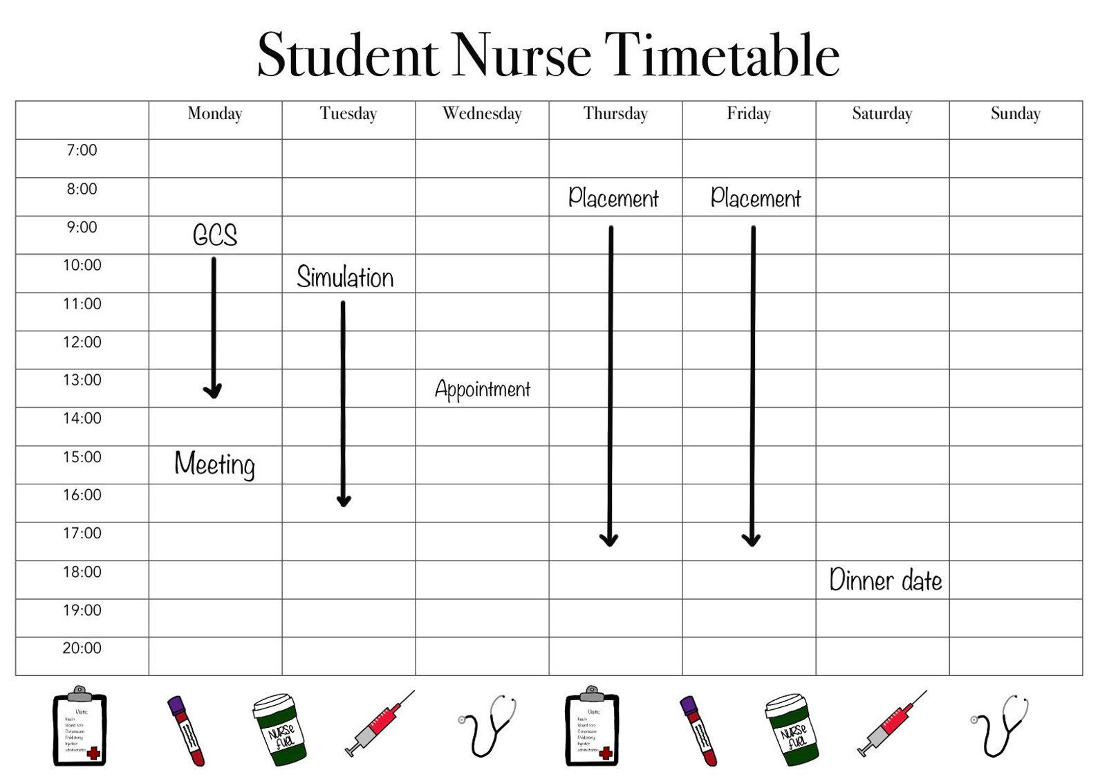 Study Timetable, Student Nurse Timetable, Timetable Template, Nursing ...