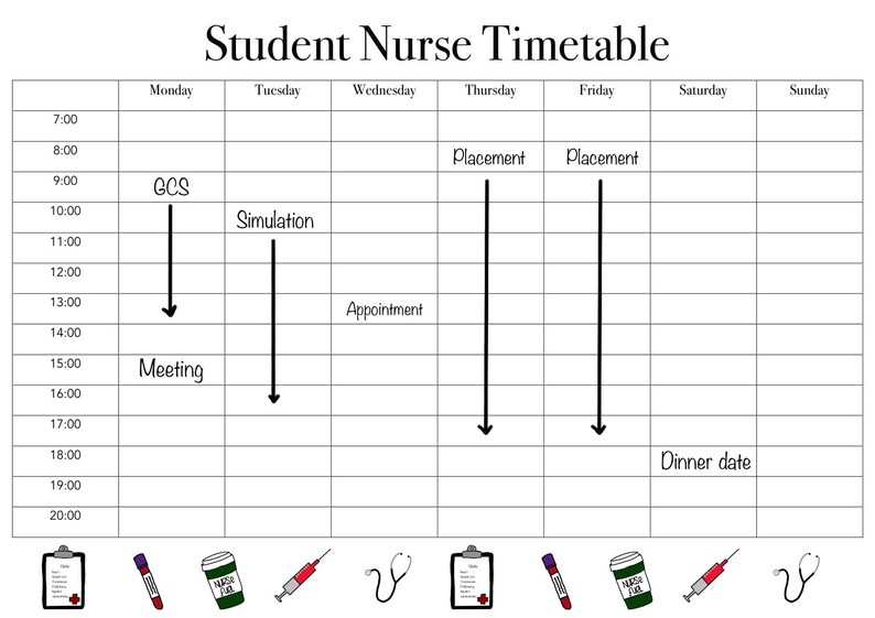 Study Timetable, Student Nurse Timetable, Timetable Template, Nursing ...