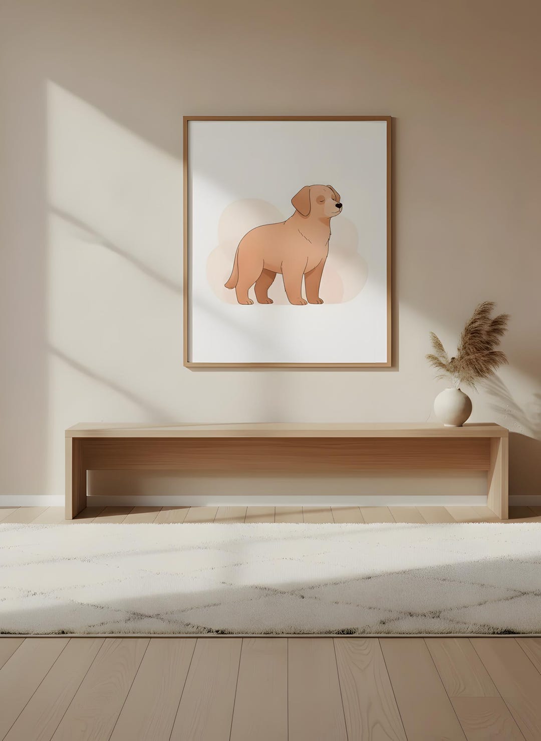 Arte de parede imprimível com cachorro calmo, decoração minimalista ...