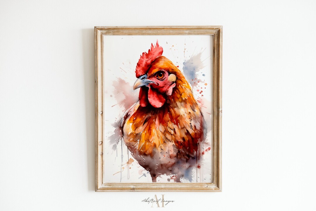 Chicken Wall Art Print PRINTABLE ART Watercolor Print Farmhouse Digital ...