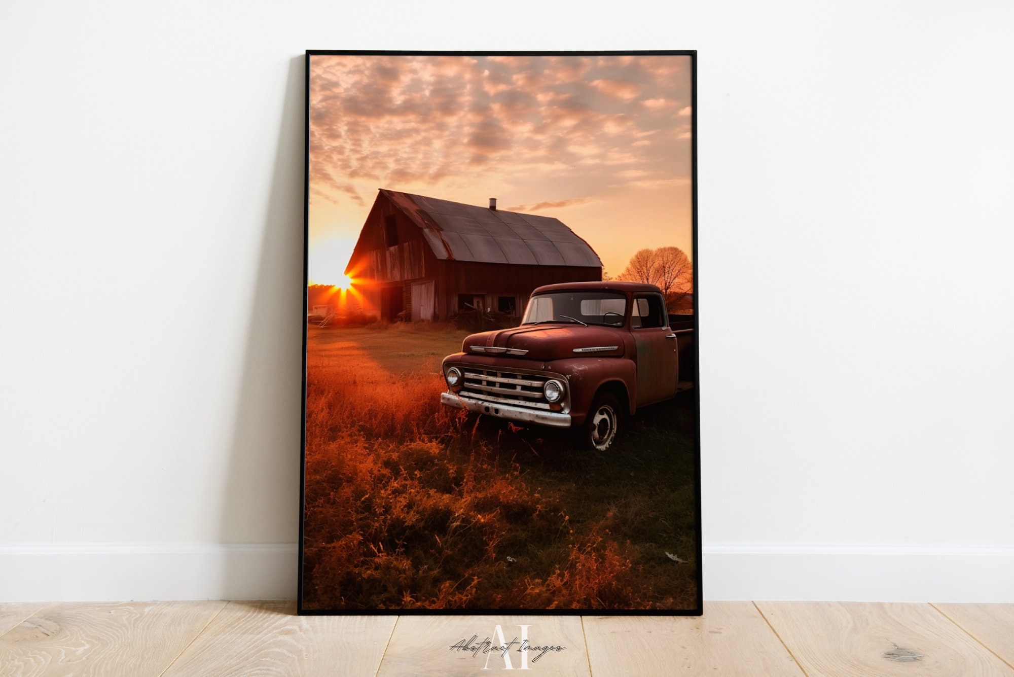 Vintage Rustic Barn Old Chevy Truck Sunset Wall Art Print Instant ...