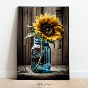 Flower Filled Mason Jar Ball Jar Printable Wall Art Digital Download ...
