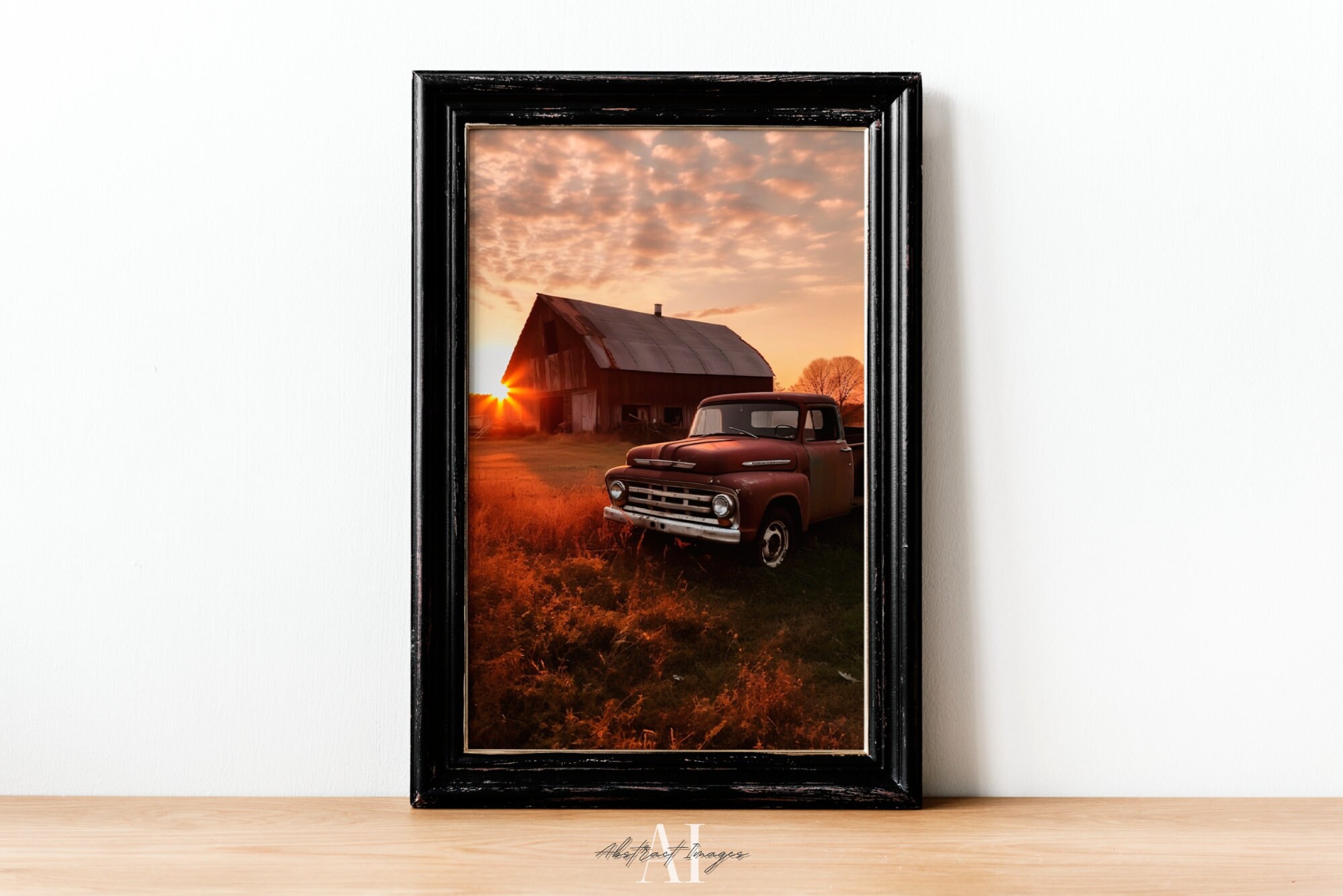 Vintage Rustic Barn Old Chevy Truck Sunset Wall Art Print Instant ...