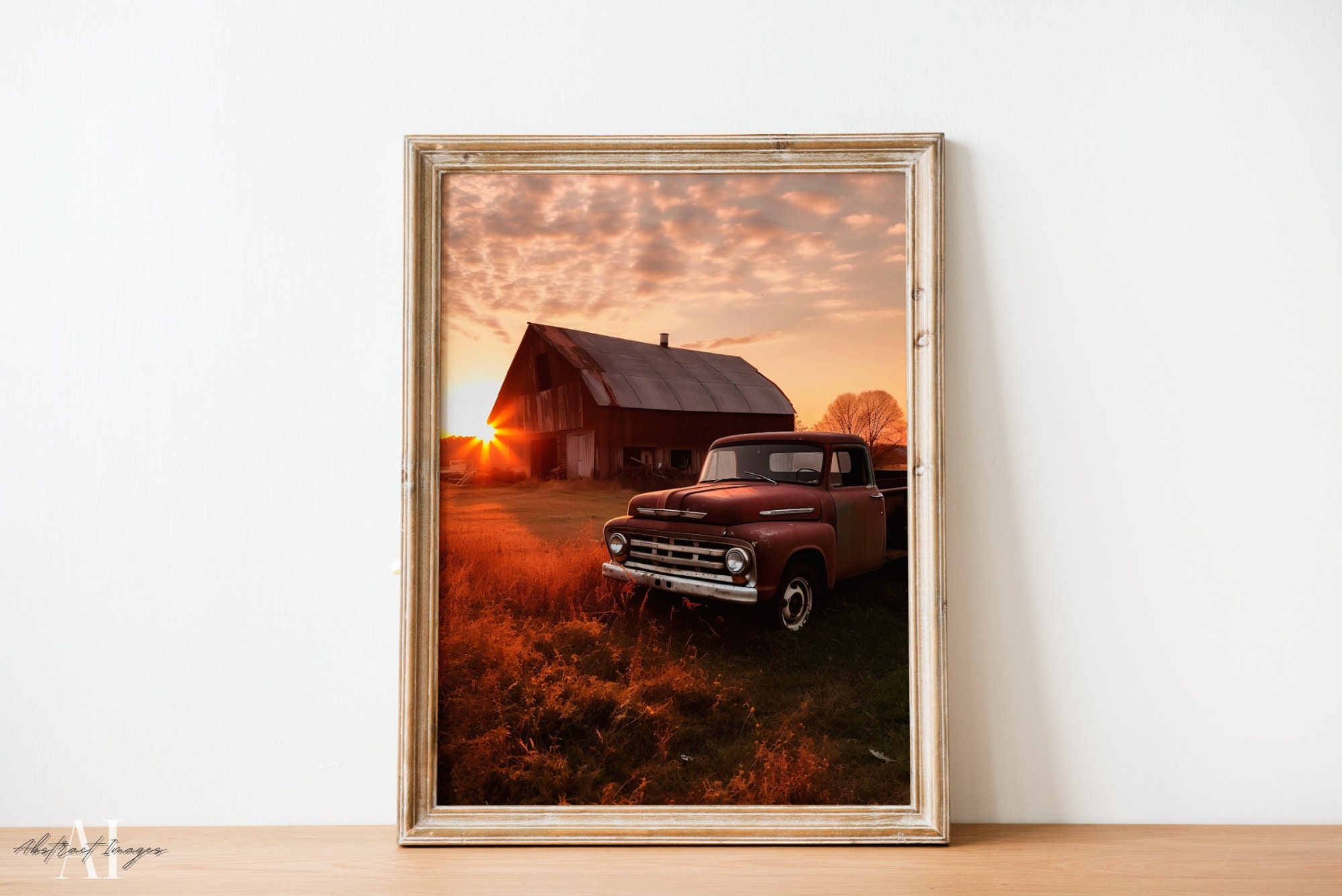 Vintage Rustic Barn Old Chevy Truck Sunset Wall Art Print Instant ...