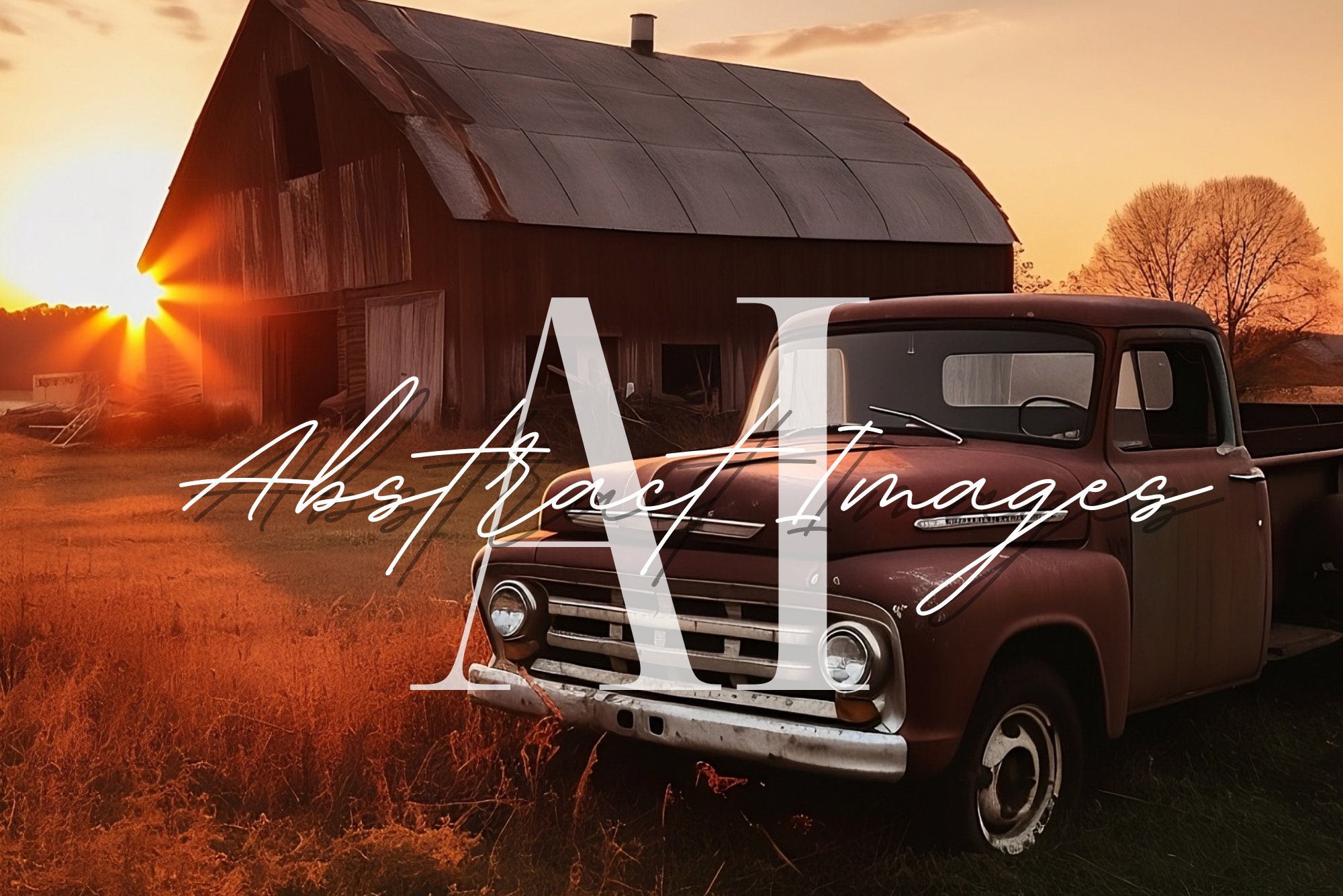 Vintage Rustic Barn Old Chevy Truck Sunset Wall Art Print Instant ...