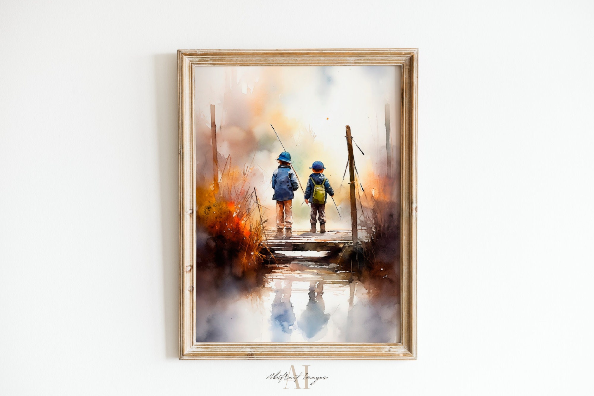 Two Little Boys Going Fishing Art Print Two Boys Fishing Childrens Wall ...