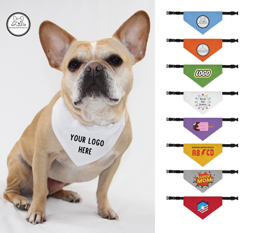 Custom Logo Dog Bandana, Over the Collar Dog Scarf, Slide on Cat ...