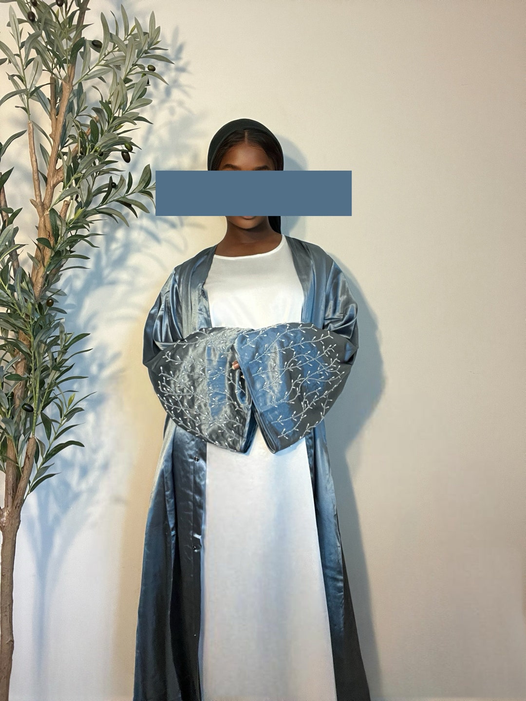 Asma 2 Piece Satin Abaya Set- Light Blue - Etsy