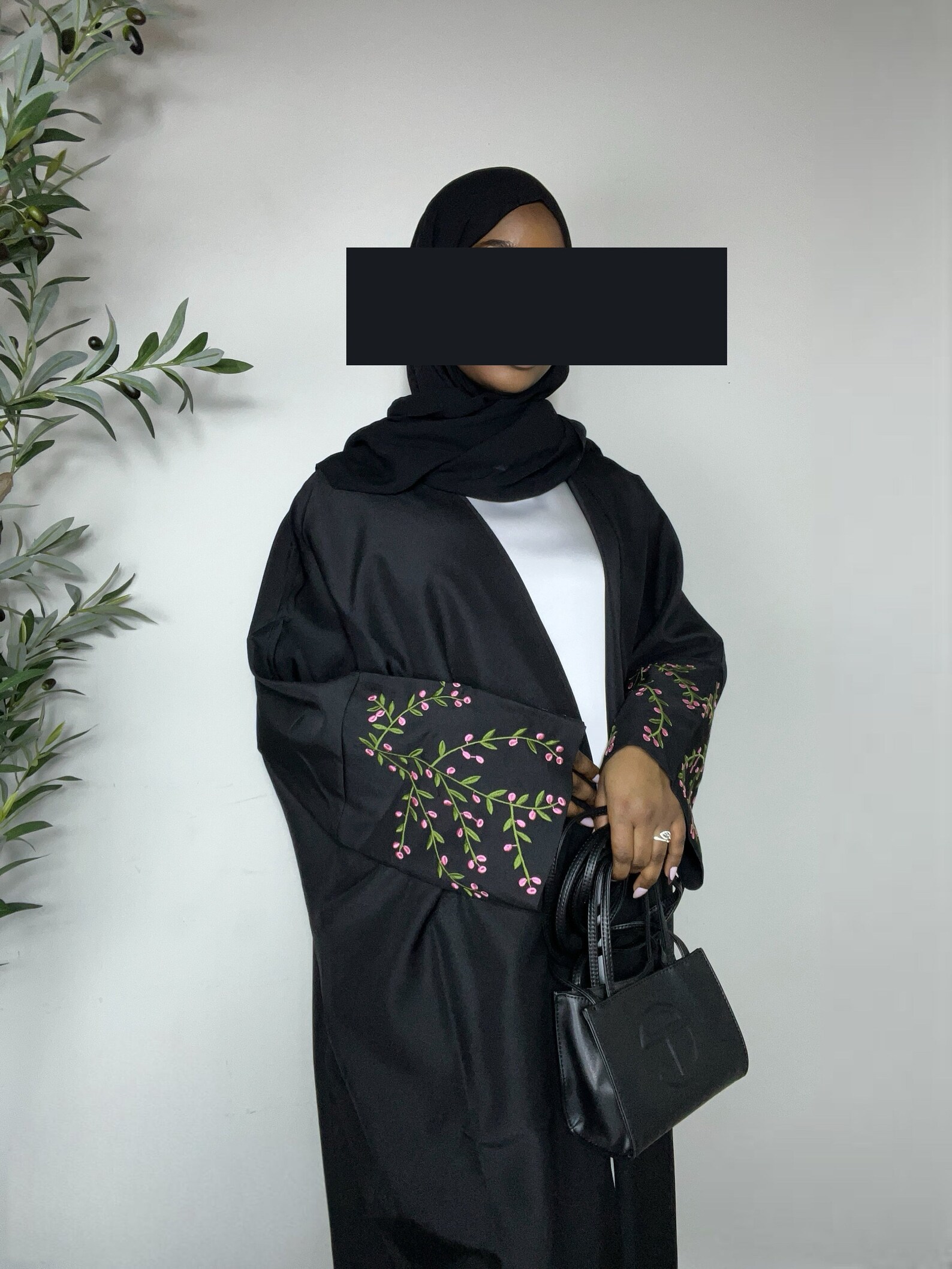 Ayla Flowers Embroidered Open Abaya - Black - Etsy