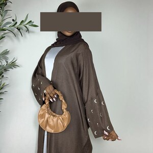 Ayla Moon Embroidered Open Abaya - Brown - Etsy