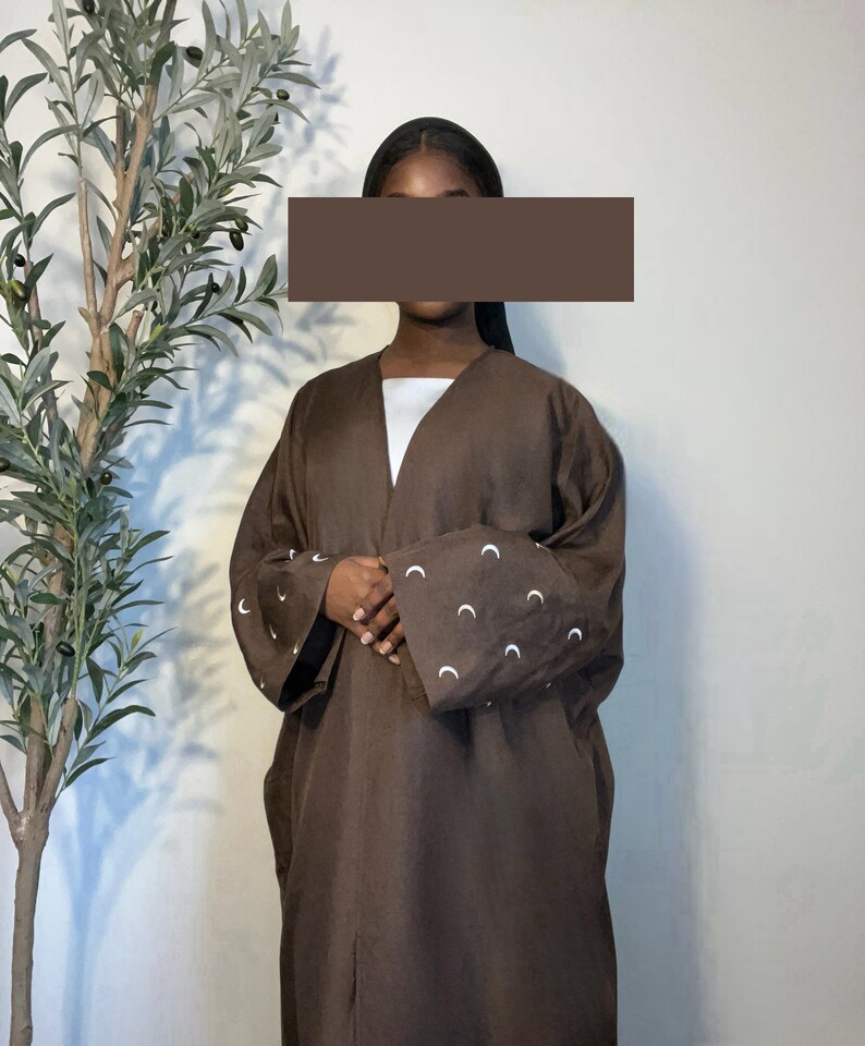 Ayla Moon Embroidered Open Abaya - Brown - Etsy