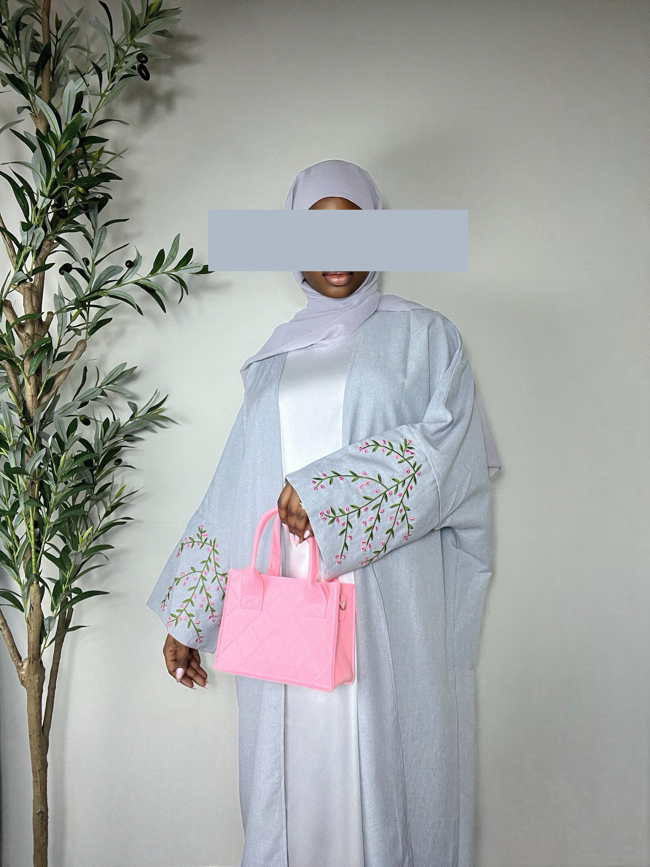 Ayla Flowers Embroidered Open Abaya - Grey - Etsy