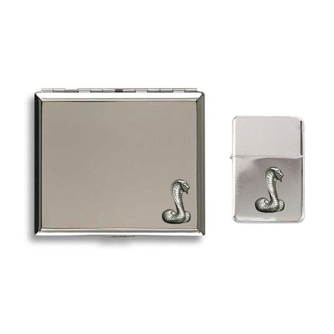 King Cobra Polished Chrome Cigarette Case and Stormproof Petrol Lighter ...