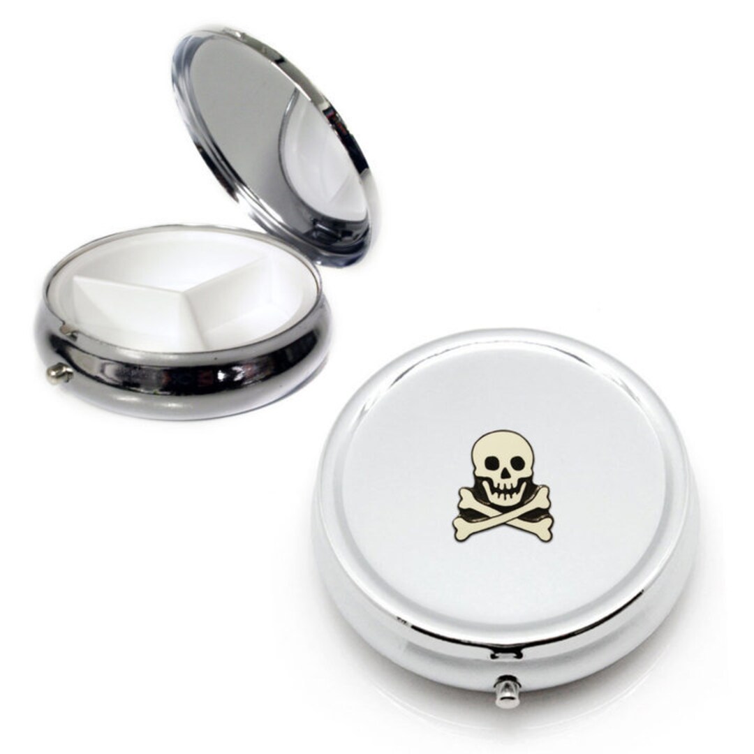 Skull and Crossbones Silver Round Pill Box - Etsy