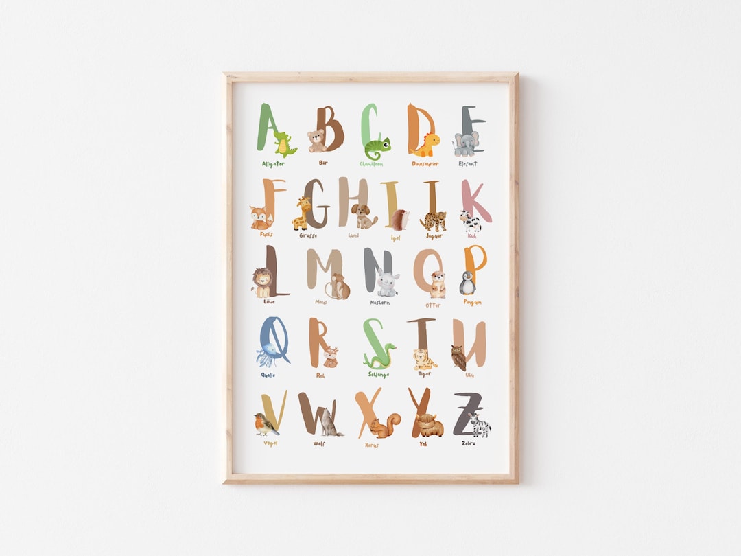 German Animal ABC Poster Educational Wall Art for Kids Learning ...