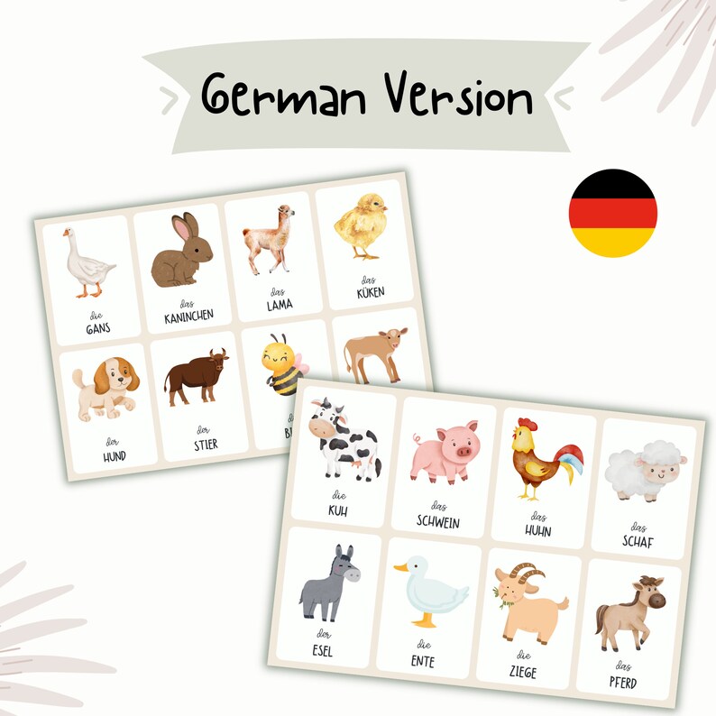Farm Animals Learning Cards: German & English Printable (PDF) - Etsy
