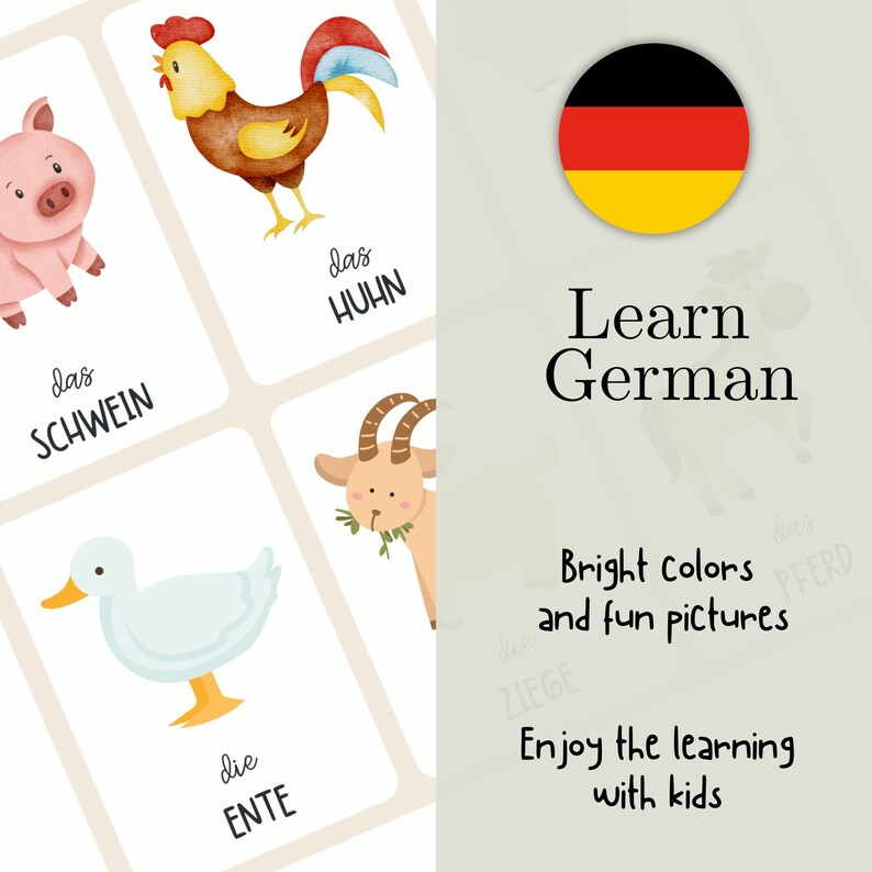 Farm Animals Learning Cards: German & English Printable (PDF) - Etsy