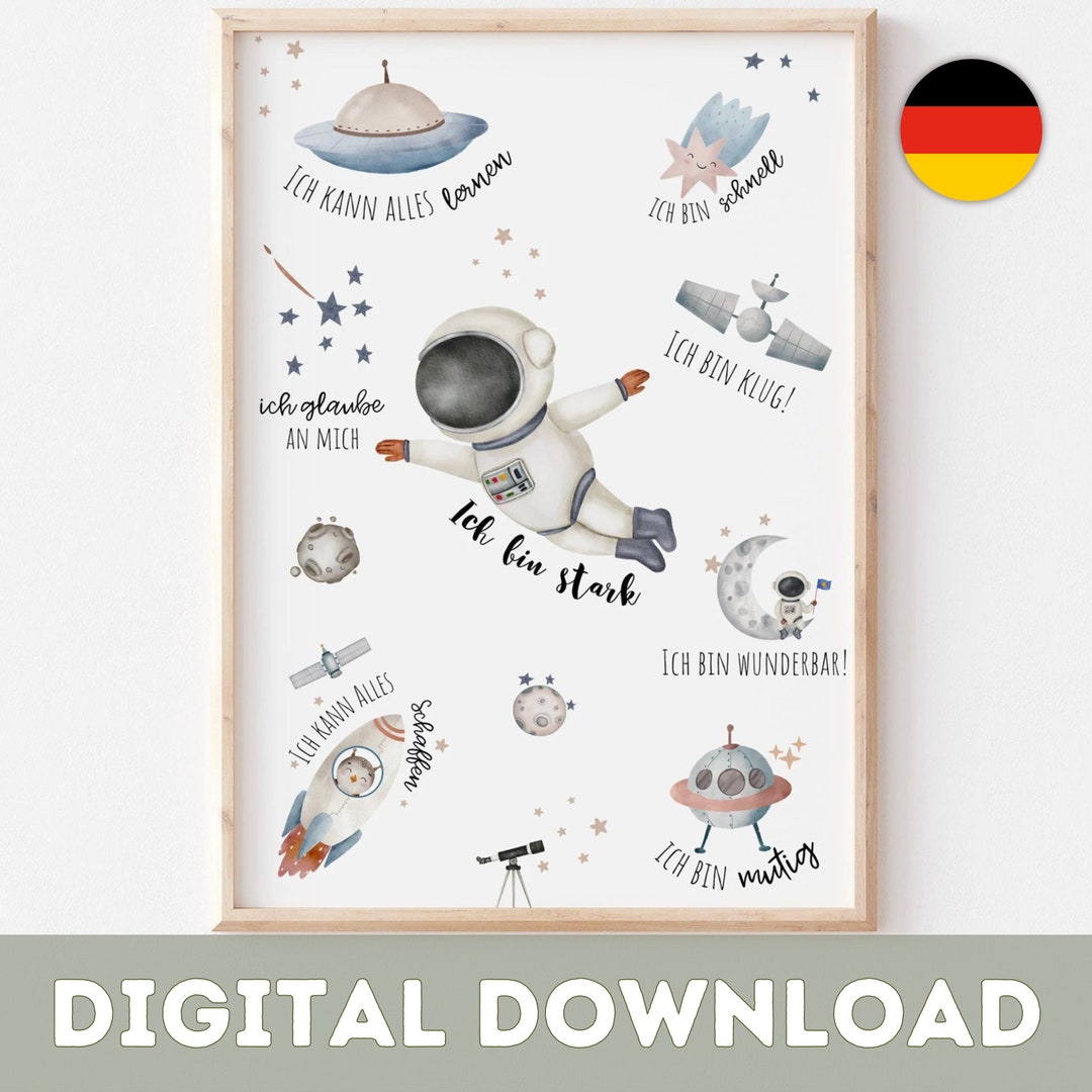 Affirmations Poster Astronaut | German Affirmation | Space Themed ...