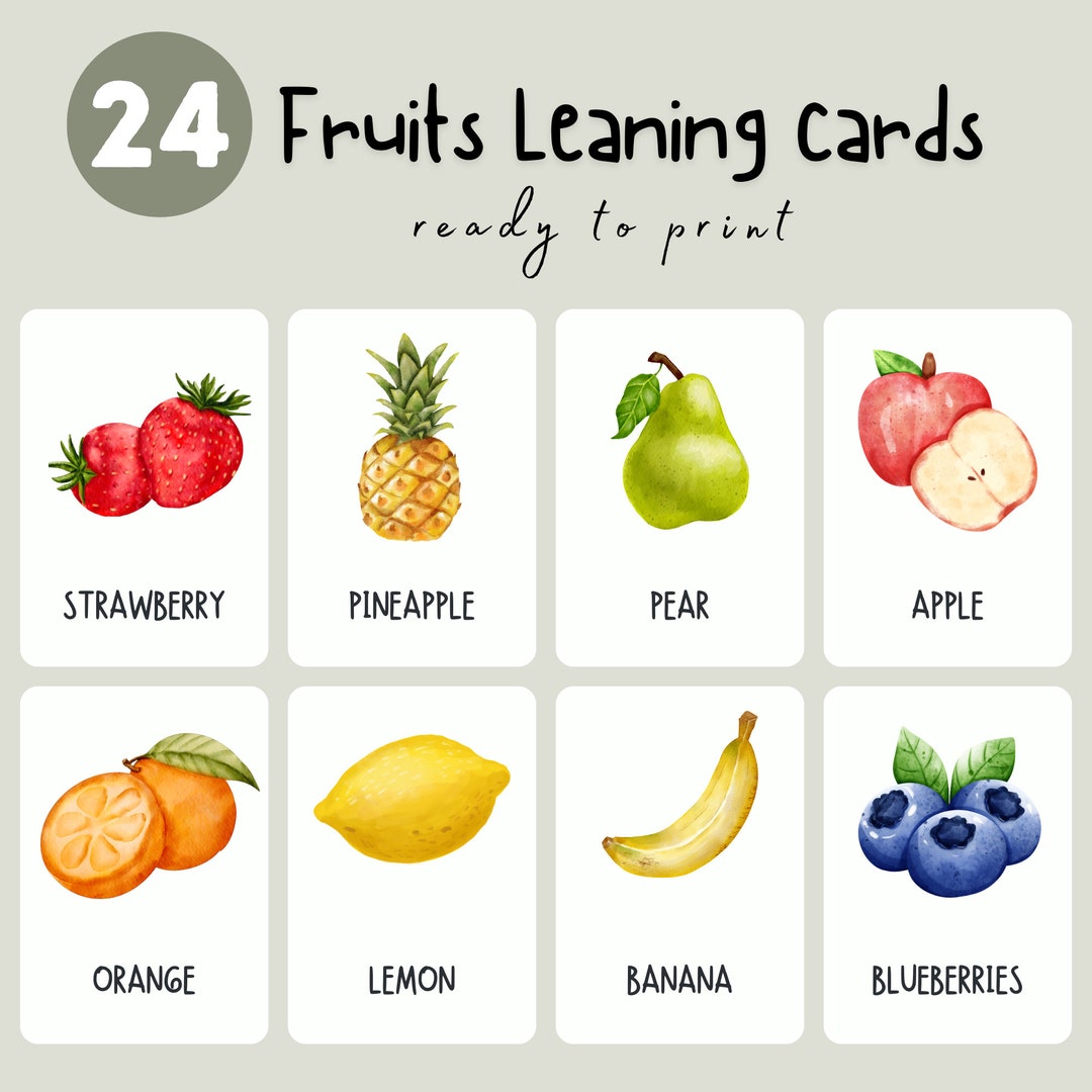 24 Fruits Learning Cards | Preschool Cards | Educational Printable ...
