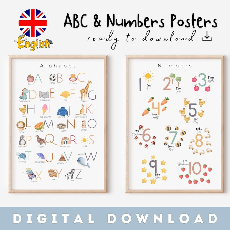 Montessori ABC and Numbers Poster Set: Educational Kids Room Decor ...