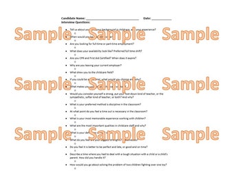 Childcare Teacher Interview Questions, Daycare Teacher Questions - Etsy