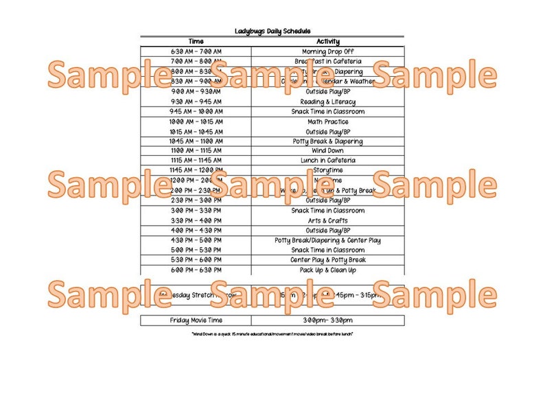 Childcare Center Classroom Schedule Templates - up to 8 Classrooms - Etsy