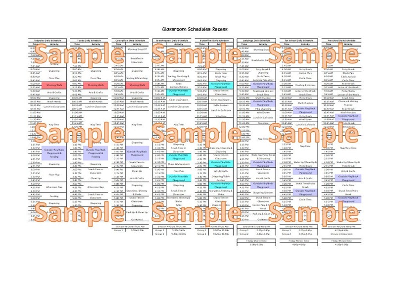 Childcare Center Classroom Schedule Templates - up to 8 Classrooms - Etsy