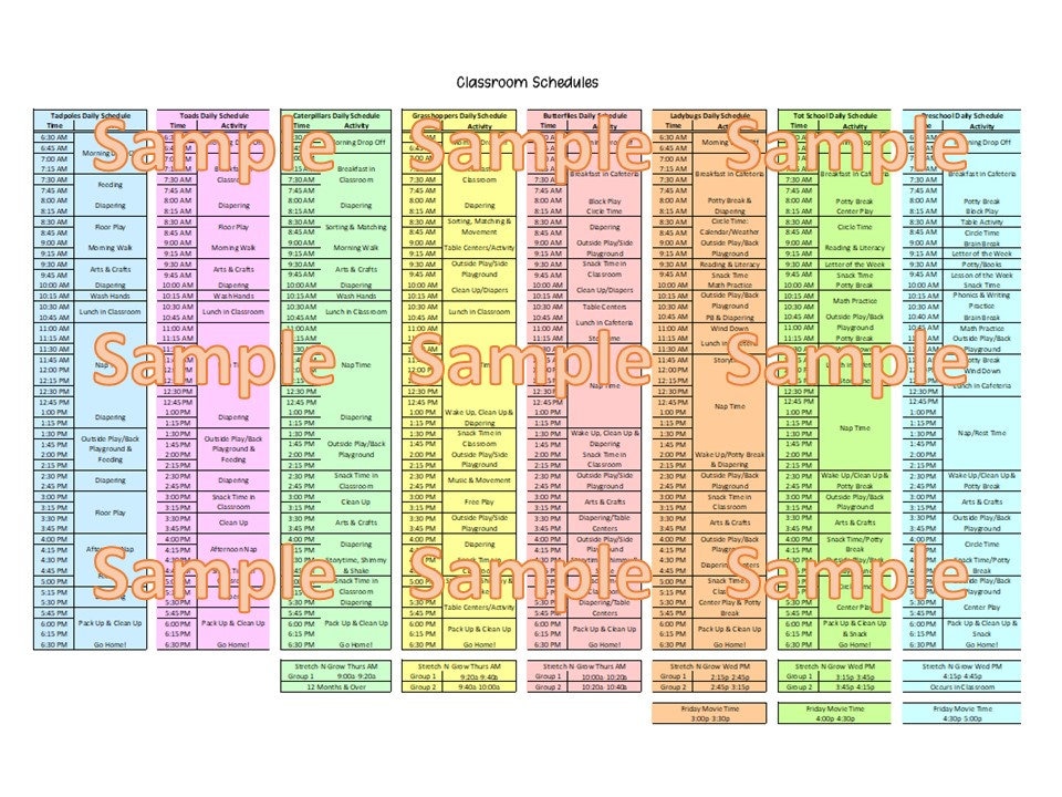 Childcare Center Classroom Schedule Templates - up to 8 Classrooms - Etsy