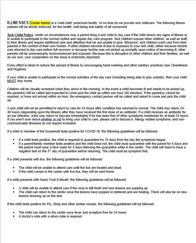 Parent Handbook - Texas Rising Star Approved - Etsy