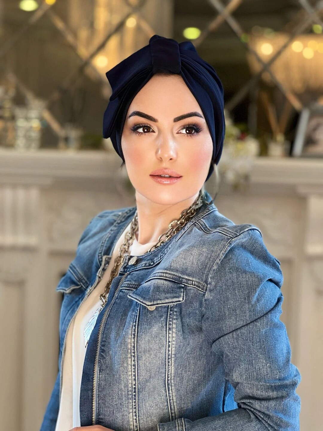 Navy Blue Turban With Side Pleats, Ready-tied Turban, Turban Hat ...