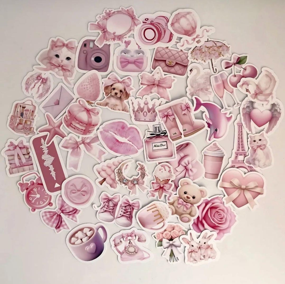 Coquette Sticker Pack – Pink Aesthetic Kawaii Girly Stickers for Laptop ...