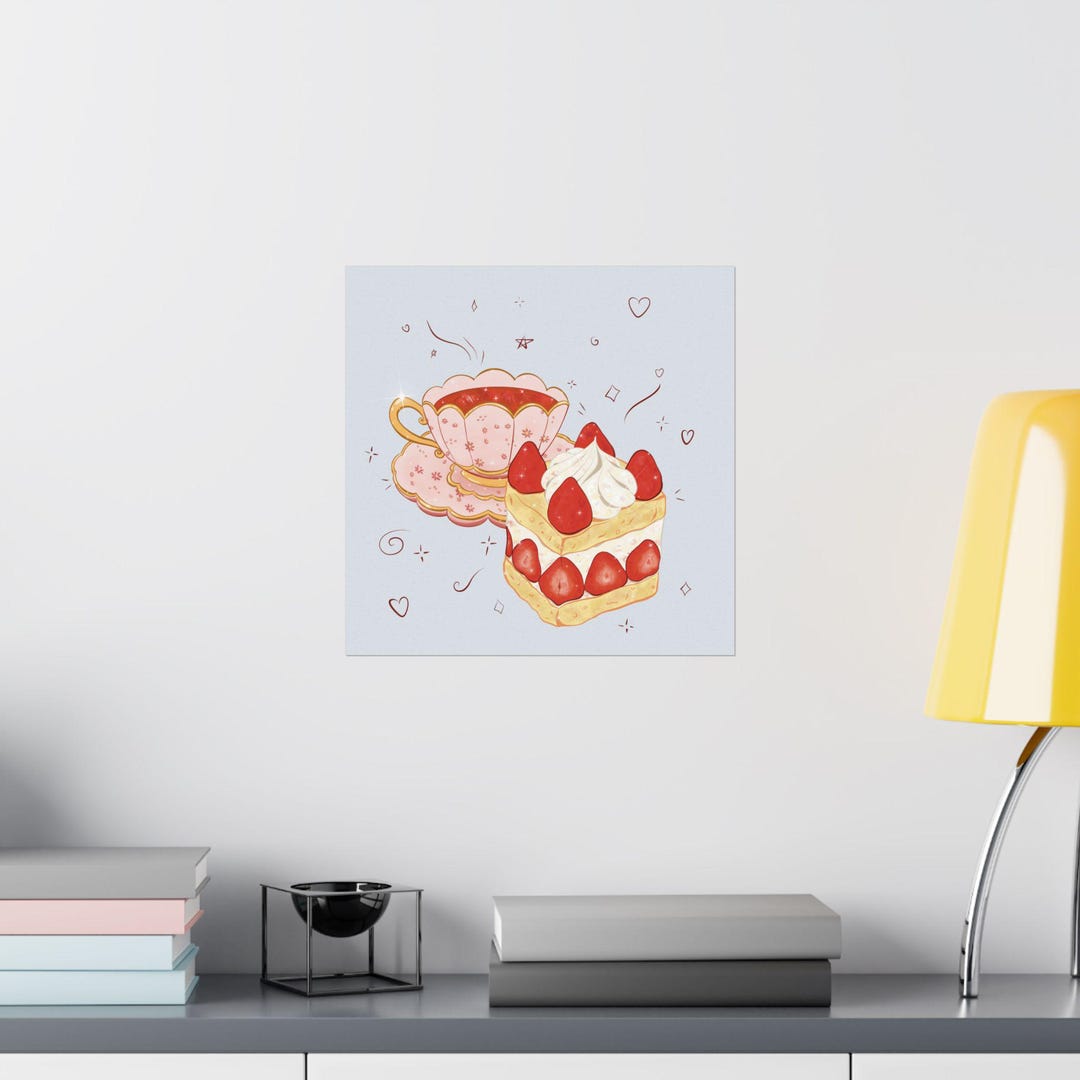 Yummy Strawberry Shortcake & Tea Satin Poster - Etsy