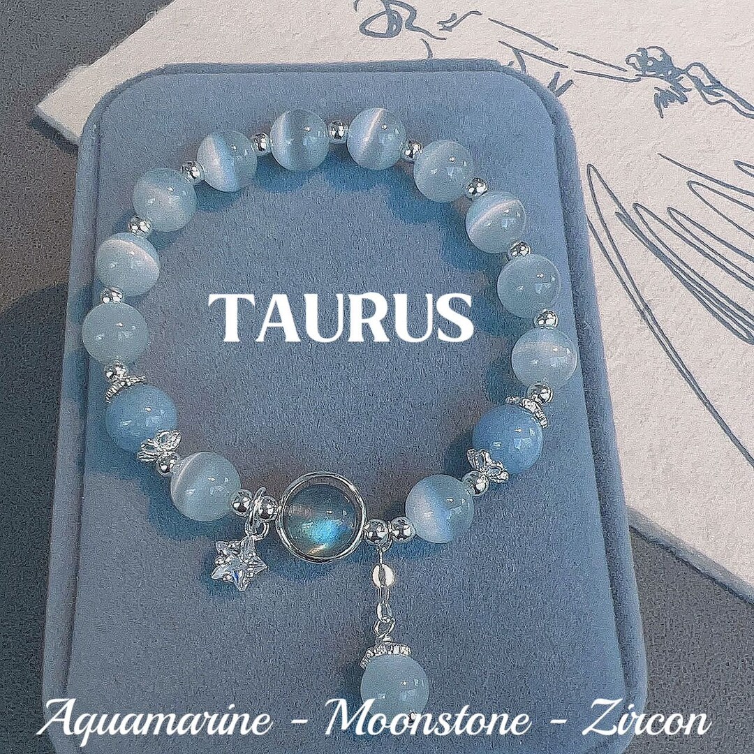 Taurus Zodiac Bracelet 925 Silver and Moonstone Taurus Birthday Gift ...