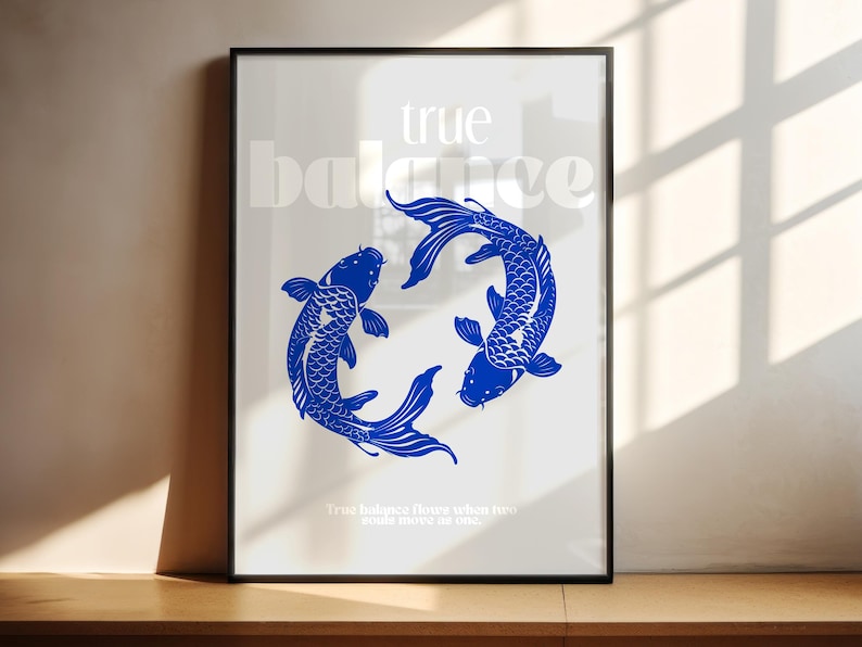 Elegant Koi Fish Balance Poster, Japanese Art Print, Zen Wall Art ...
