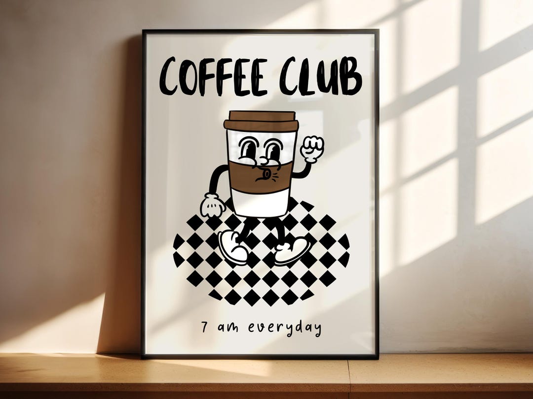 Retro Coffee Club Poster, Trendy Coffee Wall Art, Vintage Kitchen Decor ...