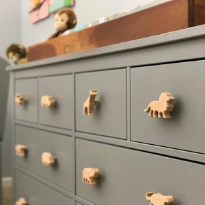 Safari Animal Dresser Knob for Nursery, Drawer Pull Handle for Kids Room. Giraffe Lion Elephant ...