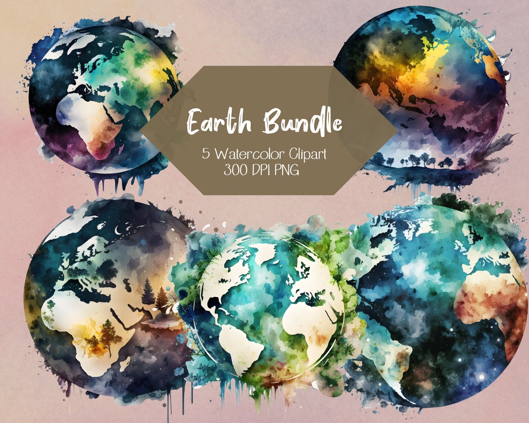 Earth Clipart Bundle, Earth Clipart Watercolor, Watercolor Earth, Earth ...