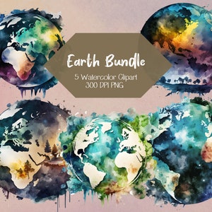 Earth Clipart Bundle, Earth Clipart Watercolor, Watercolor Earth, Earth ...
