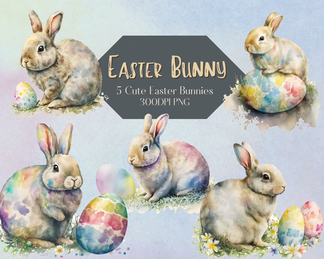 Pastel Easter Bunny Clipart Pack, Watercolor Easter Bunnies Clipart ...