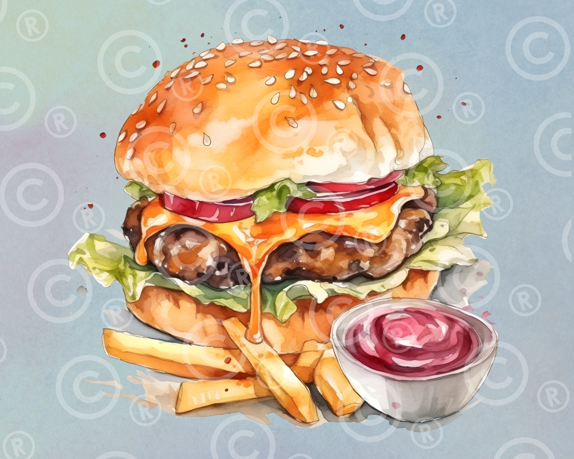 Summer Bbq Invitation Clipart BBQ Invite Watercolor Burger Clipart ...